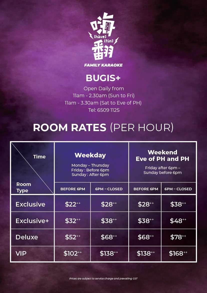 Bugis+ Rates & Menu – HaveFun Karaoke