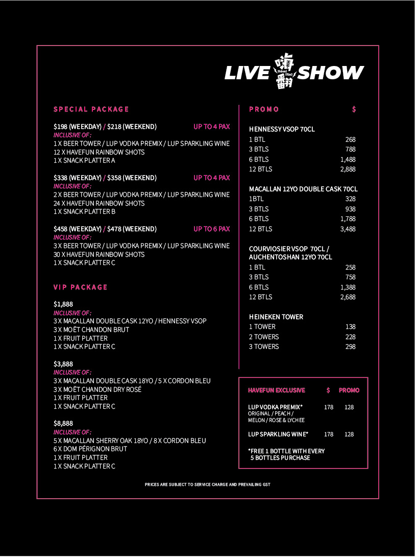 HAVEFUN LIVE SHOW MENU - HaveFun Karaoke